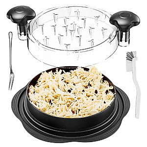 Chicken Shredder, Chicken Shredder Tool Twist Large Meat Shredder for Chicken Breast Pork Beef, Visible Lid, Ergonomic Handle, Anti-Slip & Dishwasher Washable, Black