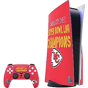 Skinit Decal Gaming Skin Compatible with PS5 Bundle - Officially Licensed NFL Kansas City Chiefs Super Bowl LVII Champions Design