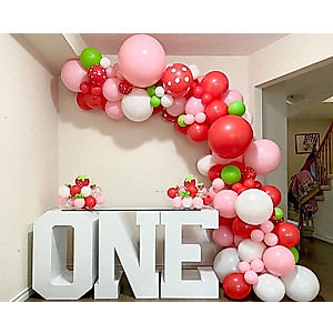 QICIG Strawberry Party Decoration Balloon Garland Set, Girl Birthday Party Supplies, Strawberry Red Aluminum Foil Balloon Latex Balloon, Used for Wedding Birthday Background Decoration