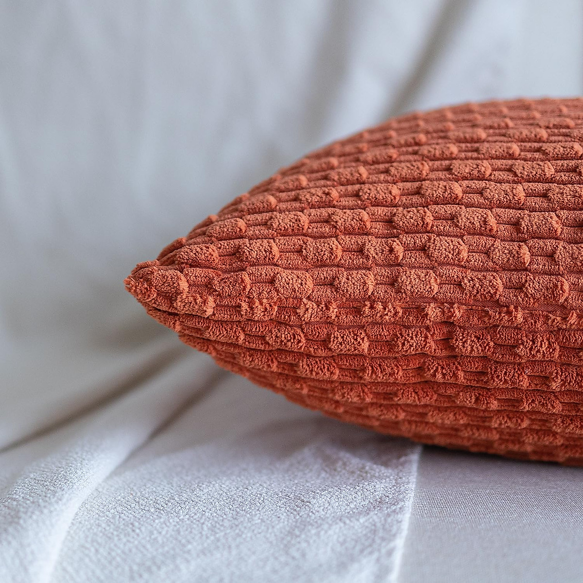 Henzxi Throw Pillow Covers Soft Corduroy Decorative Pillow Covers Set of 2 Striped Square Boho Pillow Covers Farmhouse Home Decor for Sofa Living Room Couch Bed 18x18 Inch Rust