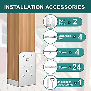 SPACEEUP 4x4 Post Base, Internal 3.5" x 3.5" Post Anchor 2pcs Adjustable Post Base Stainless Steel Concrete Post Anchor for Pavilion Deck Railing Support Decorative Anchor Plate