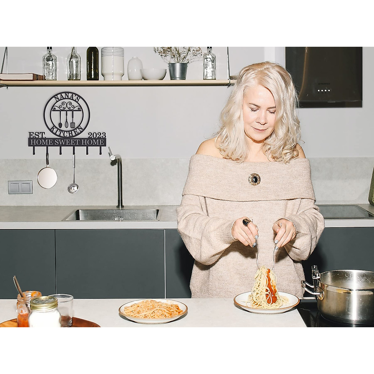 Kitchen Utensil Rack with Custom Name, Farmhouse Kitchen Utensil Holder, Personalized Metal Kitchen Utensil Hanger, Kitchen Utensil Organizer for Wall, Hooks for Kitchen Utensils