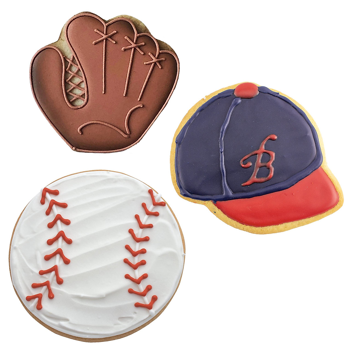 Baseball Cookie Cutters 3-Pc. Set Made in the USA by Ann Clark, Baseball Glove, Baseball Hat, Baseball
