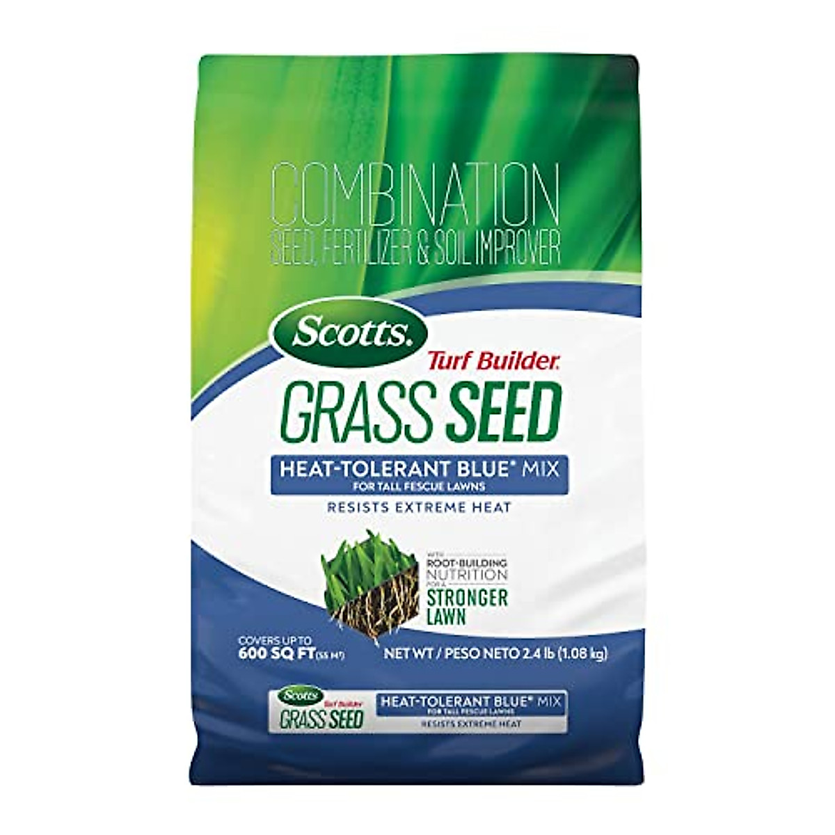 Scotts Turf Builder Grass Seed Heat-Tolerant Blue Mix for Tall Fescue Lawns with Fertilizer and Soil Improver, 2.4 lbs.
