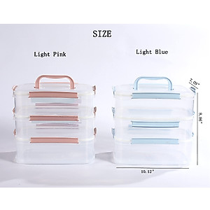 TIAN CHEN Airtight Food Storage Containers, Stackable Cookie Carriers with Handle, Leak Proof Leftover Bin, Medium BPA Free Plastic(Light Blue rectangle)