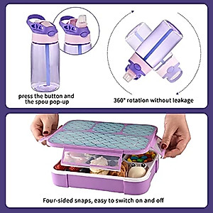 BDBKYWY Unicorn Lunch Bag Lunch Box Set - Insulated Lunch Bag with 4 Compartment Bento Box Ice Pack Water Bottle Silicon Cap Spoon Salad Container for Lunch Kid's School Supplies Ideal for Age 7-15