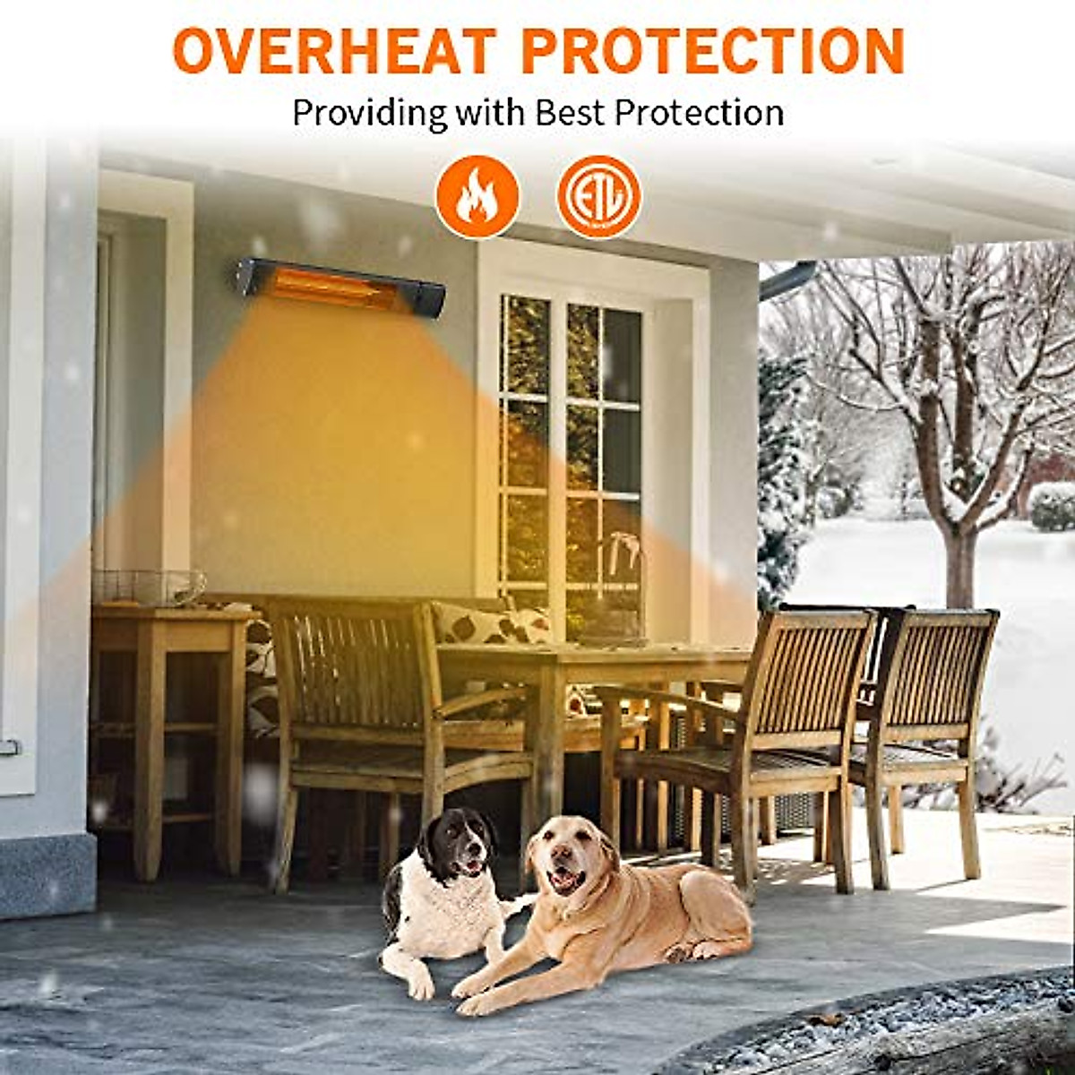 Electric Outdoor Patio Heater, Wall-Mounted Infrared Heater with Remote Control, 1500W Fast Heat Gold Tube Super Quiet Ceiling Heater for Garage