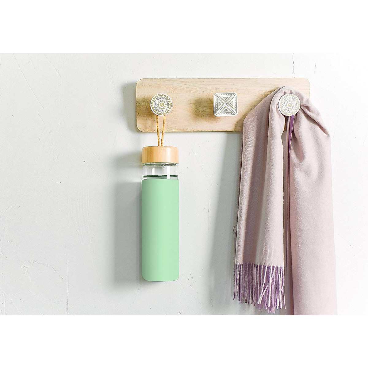 Yomious 20oz Borosilicate Glass Water Bottle with Bamboo Lid and Silicone Sleeve – Reusable BPA Free – Glass Drinking Bottle with Lids - Bundle of 2