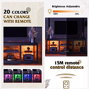 WLIVE TV Stand with LED Lights for TVs up to 65 inch, Entertainment Center with Glass Shelves, Modern TV Console for Living Room, Media Console with Storage, Black