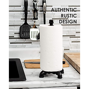 Pipe DÉCOR Black Electroplated Industrial Paper Towel Holder, Rustic Kitchen Farmhouse Decoration, Durable Metal Base and Stand Set