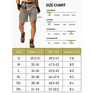 Viodia Men's Hiking Cargo Shorts Stretch Tactical Shorts for Men with 8 Pockets Quick Dry Lightweight Shorts for Work Golf Fishing Dark Khaki