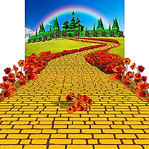 16 Pcs Yellow Brick Road Runner Yellow Brick Road Backdrop Emerald Castle Backdrop Floral Rainbow Photography Background Artificial Red Orange PU Poppy Anemones Princess Decor