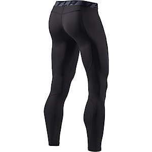 TSLA Men's Thermal Compression Pants, Athletic Sports Leggings & Running Tights, Wintergear Base Layer Bottoms, Heatlock Jet Black, Large