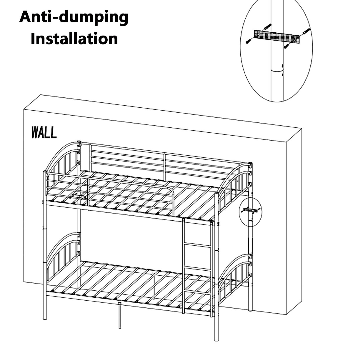Lumelay Twin Over Twin Bunk Bed, Convertible Metal Bed Frame, Easy Assembly, Full-Length Guardrail, Space-Saving (Black)
