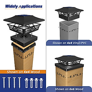 APONUO Solar Post Cap Lights Color Changing,4x4 Post Solar Lights 8 Fixable Colors Deck Post Lights Solar Powered Outdoor for Fence Deck Post Caps 4x4 6x6 Wood&4X4 Vinyl,Black,4 Pack