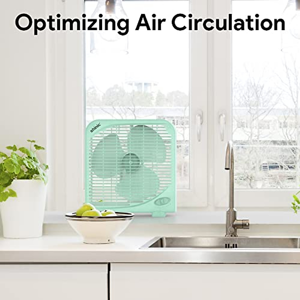 shinic Box Fan 10 Inch, 2 Speeds, Table Fan with Strong Airflow, Energy Efficient Small Window Fan, Air Circulation Portable Kitchen Exhaust Fan for Bedroom Bathroom, and Tabletop, green
