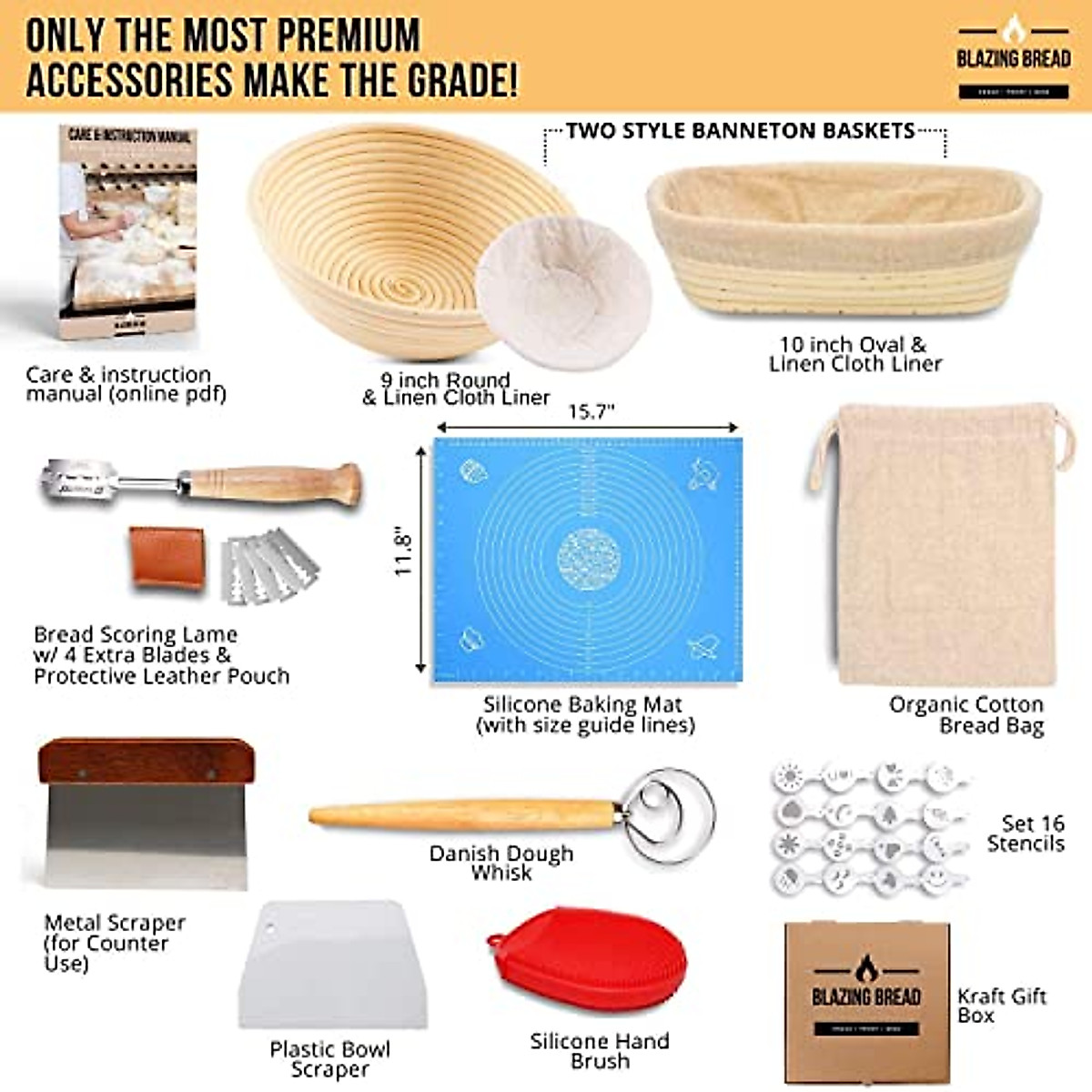 Most Complete Banneton Bread Proofing Basket Set of 2 - Round & Oval Rattan Proofing Baskets, Dough Scraper, Recipe Book - Sourdough Bread Baking Supplies - Perfect Bread Making Tools and Supplies