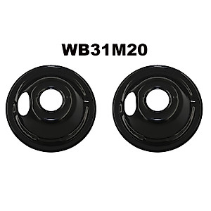 WB31M19 and WB31M20 Range Cooktop Porcelain Drip Pans Replacement Set Compatible with GE Hotpoint Kenmore Range with Locking Slot - Includes 2 6-Inch and 2 8-Inch Pans, 4 Pack, Black