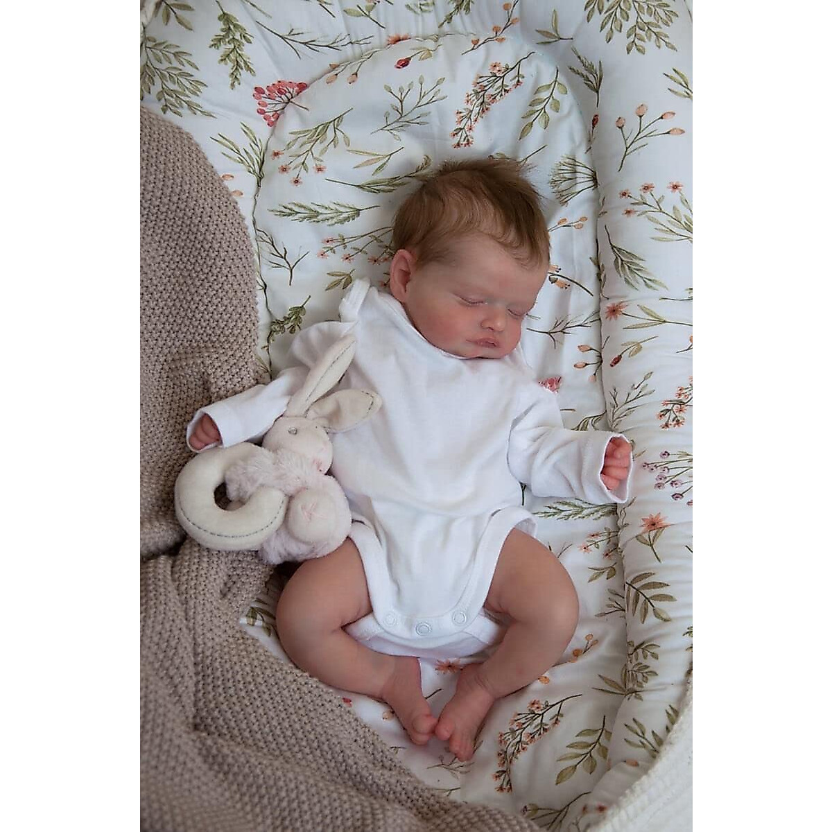 ROSHUAN Realistic Newborn Baby Dolls 20 inch Asleep Lifelike Reborn Baby Dolls Vinyl Soft Cloth Body Real Life Baby Dolls Sleeping Bebe Doll White Clothes for Boys Girls Gifts