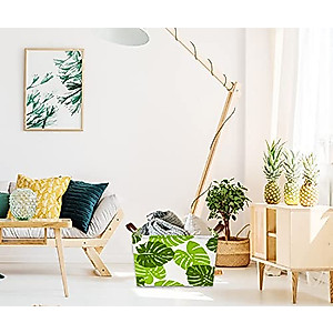 TIBAOLOVER Rectangle Storage Bin with Handles for Kids Toy/Playroom OrganizationDecor/Toy Bin/Closet/Christmas Shelf Gift Baskets/Baby Hamper (Green Leaf)