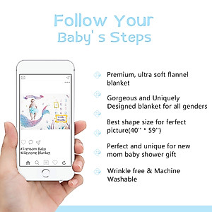 TRENSOM Little Mermaid Blanket Baby Monthly Milestone Blanket Girl Personalized Fleece Months Blakets Newborn Shower Nursery Decor with One Bib & Hedbd Two Frames,Large 59”x40”