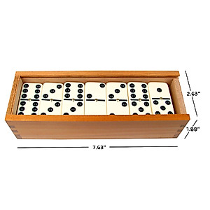 Dominoes Set- 28 Piece Double-Six Ivory Domino Tiles Set, Classic Numbers Table Game with Wooden Carrying/Storage Case by Hey! Play! (2-4 Players) , Brown