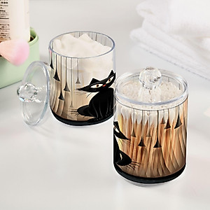 Wassud Cute Black Cat Qtip Holder Dispenser Clear Apothecary Jars with Lids Bathroom Organizers and Storage Canister for Swabs Balls Bathroom Accessories 2 Pack