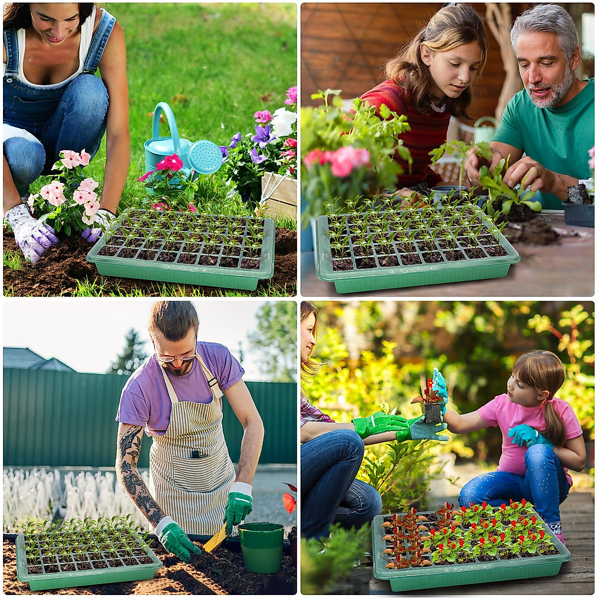 MQUPIN Seed Starter Tray with Grow Light 4 LED, 2 Pack/80 Cells Adjustable Brightness Seed Starter Kit,Seedling Starter Kit with Dome and Base for Greenhouse Seeds Growing Starting(Green)