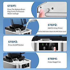 JINJUNYE Nugget Ice Maker Countertop, 38LBS/Day, Self Cleaning, Soft Chewable Pellet Ice Machine, Portable Crushed Ice Makers for Home, Kitchen, Stainless Steel