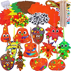 Winlyn 72 Sets Magic Color Scratch Art Fall Ornaments Decorations DIY Fall Craft Kits Scratch Paper Autumn Maple Oak Leaves Pumkins Acorns for Kids Party Favors Classroom Home Activity Art Project