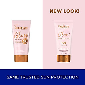 Coppertone Glow with Shimmer Sunscreen Lotion SPF 50, Water Resistant Sunscreen, Broad Spectrum SPF 50 Sunscreen Travel Size, 2 Fl Oz Bottle