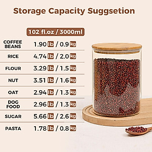 ComSaf Glass Jar with Airtight Lid (102 oz/3 liter), Large Glass Food Storage Container with Bamboo Lid, Clear Glass Food Canister for Kithen Storage, Wide Mouth Easy Access