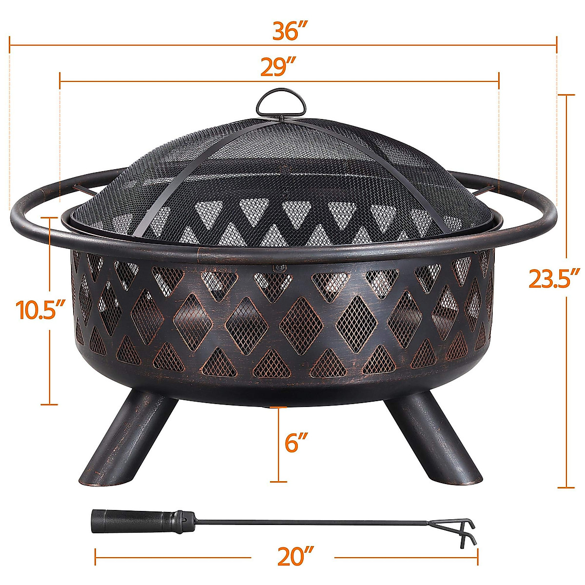 Yaheetech Fire Pit 36in Outdoor Wood Burning Fire Pits Wood Large Fire Bowl for Outside BBQ Bonfire Patio with Mesh Spark Screen, Poker and Rain Cover