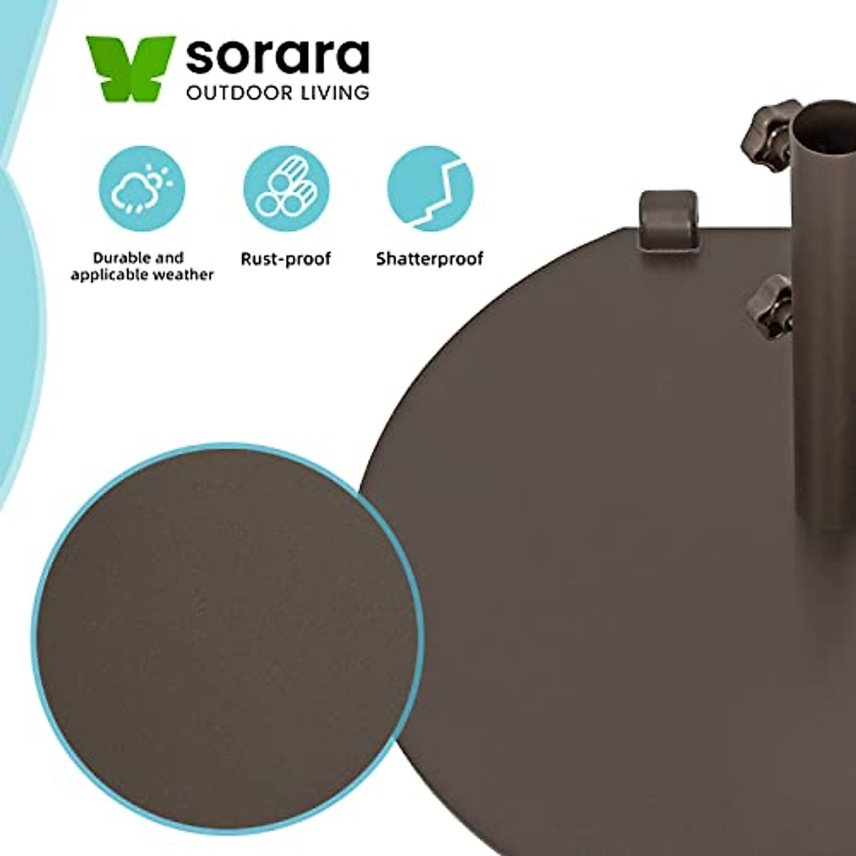 SORARA 55 lbs Umbrella Stand Outdoor Base Heavy Duty, Patio Umbrella Base with Wheels, Outdoor Umbrella Base Weight 27 inch Diameter Steel for Deck, Lawn, Garden, Pool, Brown