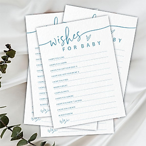 Wishes for Baby Game Set for Baby Shower - Minimalism White & Blue - 30 Double-Sided Fill in Style Game Cards for Gender Reveal, Baby Announcement, Party Favor & Supplies - C05
