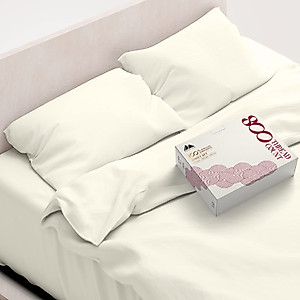 Mayfair Linen 100% Egyptian Cotton Sheets Queen Size - 800 High Thread Count Sheets Queen, 4 PC Luxury Hotel Sheets for Queen Size Bed, 16" Deep Pocket Sateen Weave Soft Cooling Bedding Sets - Ivory