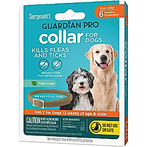 Sergeant's Guardian Pro Flea & Tick Collar for Dogs, Kills Fleas & Ticks, Long Lasting Protection for 6 Months, Fresh Scent, One Size Fits All, 1 Collar