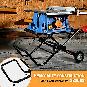 WORKESS Portable Table Saw Stand, 330 Lbs Load Capacity Rolling Foldable Table Saw Table with 8 Inch Wheels, Heavy Duty Construction for Easy Storage, Universal for Most Brands of Table Saws