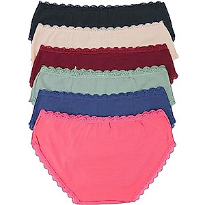 ToBeInStyle Women's 6 Pack Lacey Edge 2 Cotton Hipster Panties - Medium