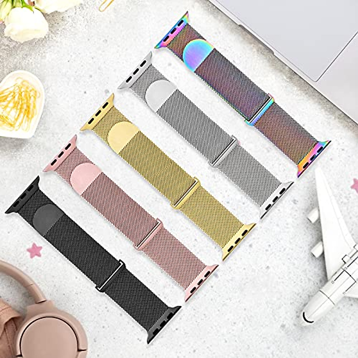 Sunnywoo Metal Stainless Steel Band Compatible with Apple Watch Bands 38mm 40mm 41mm 42mm 44mm 45mm 49mm,Silver Loop Adjustable Magnetic Strap for iWatch Series Ultra 8 7 6 5 4 3 2 1 SE for Women Men