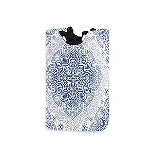 Kigai Blue Embroider Laundry Basket Foldable Large Laundry Hamper Bucket with Handles Collapsible Nursery Storage Bin for Kids Clothes Toy