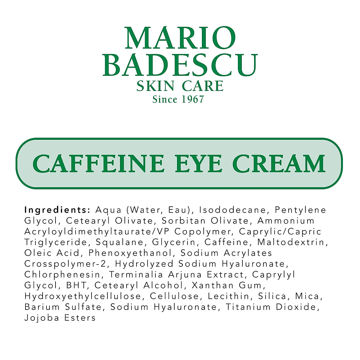 Mario Badescu Caffeine Eye Cream for All Skin Types | Visibly Decreases Dark Circles and Under Eye Bags, Formulated with Caffeine & Squalane, 0.5 Oz (Pack of 1)