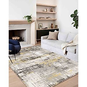 vivorug Washable Rug, Ultra Soft Area Rug 8x10, Non Slip Abstract Rug Foldable, Stain Resistant Rugs for Living Room Bedroom, Modern Fuzzy Rug (Yellow, 8'x10')