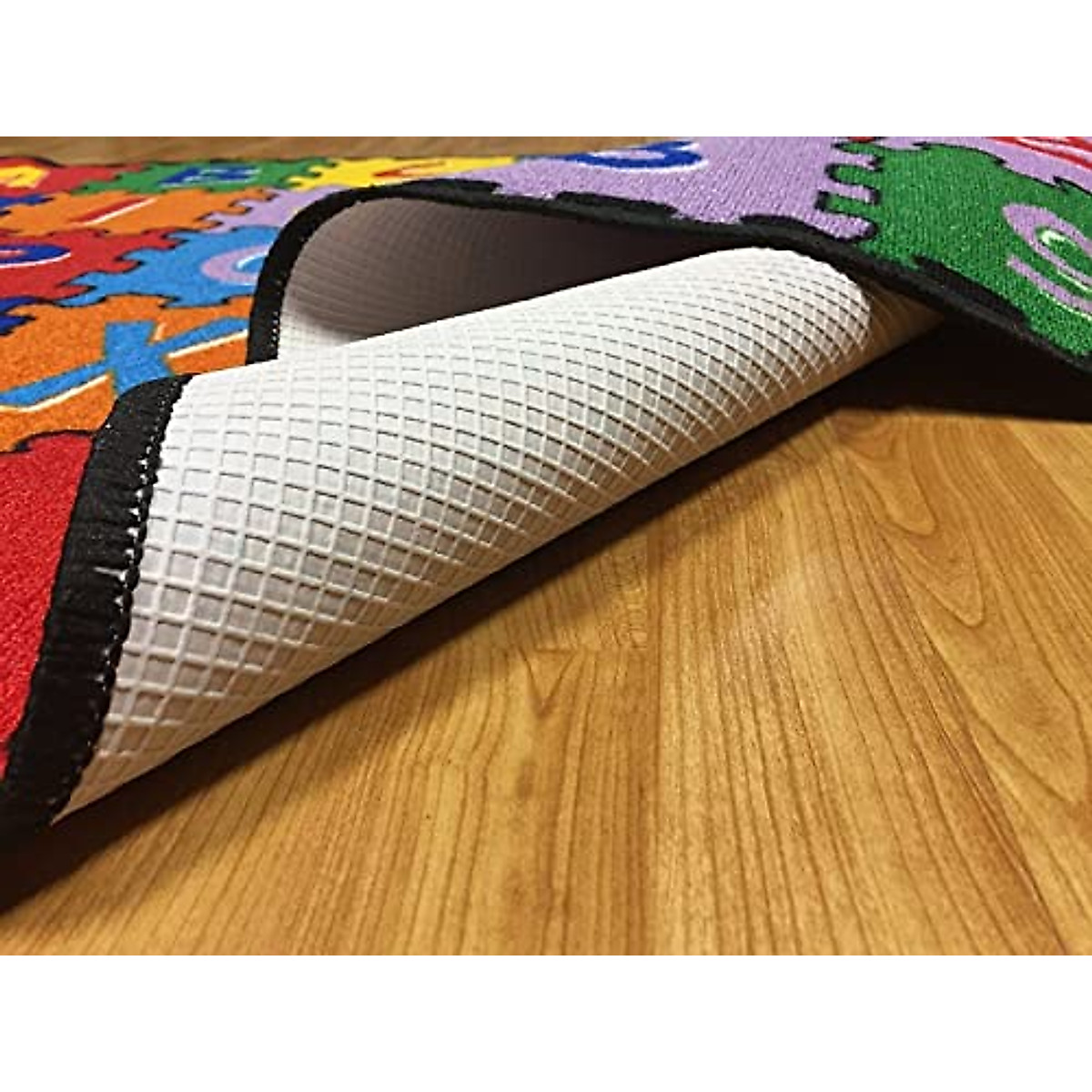 Mybecca Kids Rug ABC Puzzle Area Rug Educational Alphabet Letter & Numbers 8 x 11-Non Slip Gel Backing Size approximate: 7' feet 2" inch by 10' ft (7'2" X 10')