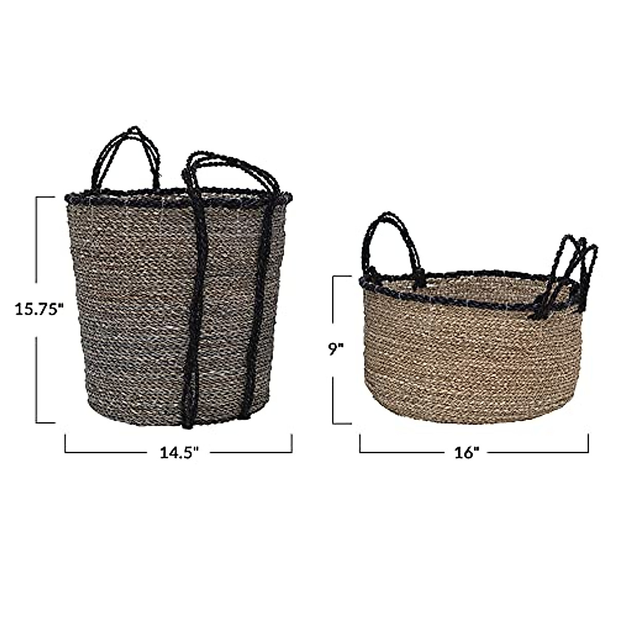 Creative Co-Op S/2 Seagrass Basket, Natural & Black, 2