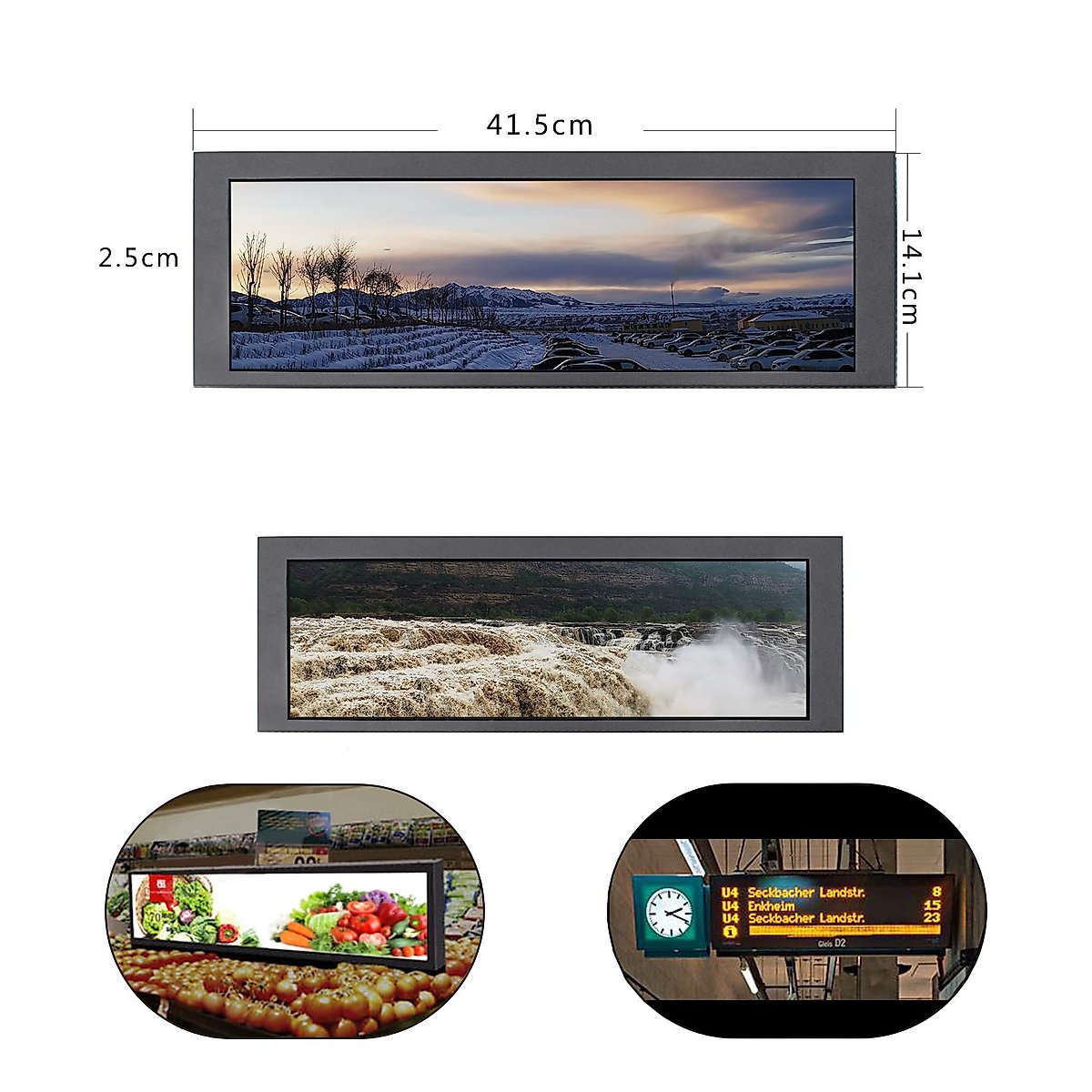 VSDISPLAY 14.9inch 1280x390 LCD Monitor VS149ZJ01,which with Screen LTA149B780F and HD-MI DVI VGA Input Controller Board M.NT68676.2A, as a bar Display Monitor/Advertising Screen Monitor