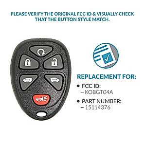 Keyless2Go Replacement for Remote Keyless Entry Car Key Fob GM Vehicles KOBGT04A 15114376