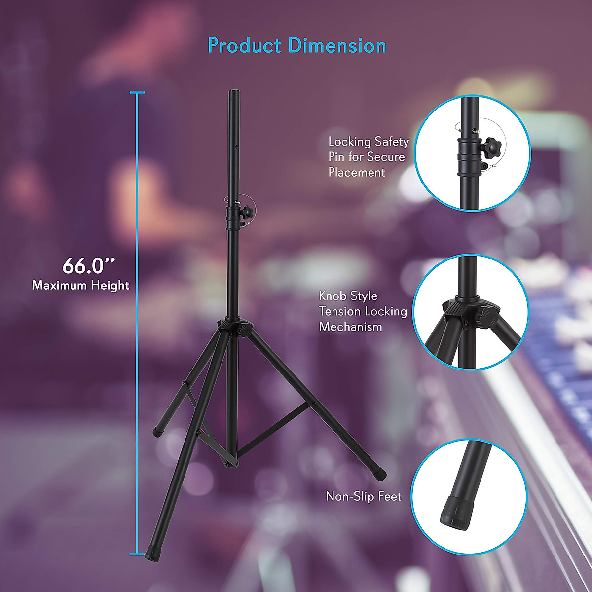 Pyle Universal Stand Kit-Height Adjustable 3.6’ -5.6’ Tall Sound Equipment Tripod Mount for Speakers w/ 35mm Insert-Home, Stage, Studio Use-(2), Black, 21’ ft 1/4" Audio Cable (PMDK102)