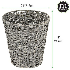 mDesign Seagrass Waste Basket Boho Double Woven Trash Can - Small Round Natural Wastebasket Garbage Bin for Bathroom Essentials - Gray Wash Finish