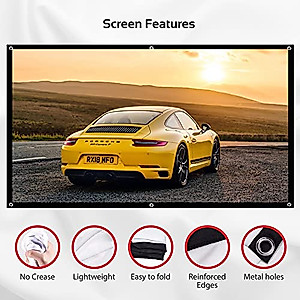 100 inch Projector Screen Portable Projector Screen Outdoor- Small Movie Projector Screens 16:9 HD 4K Foldable and Mini Video Projector Screen for Travel Walls Mount Backyard Movie Night Parties